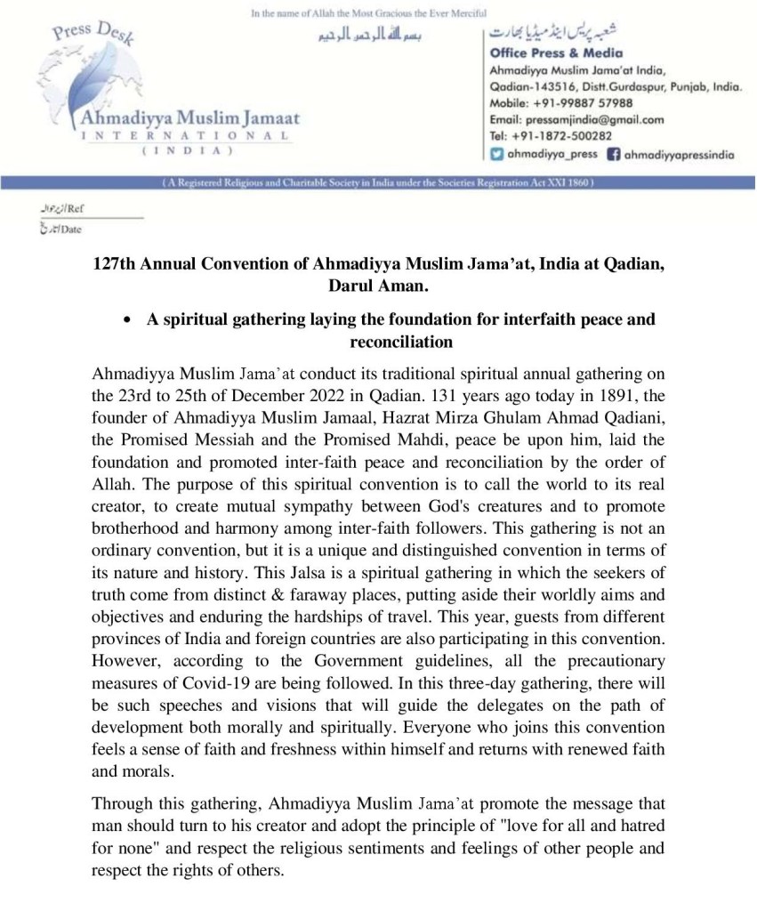 127th Annual Convention of Ahmadiyya Muslim Community, India at Qadian ...